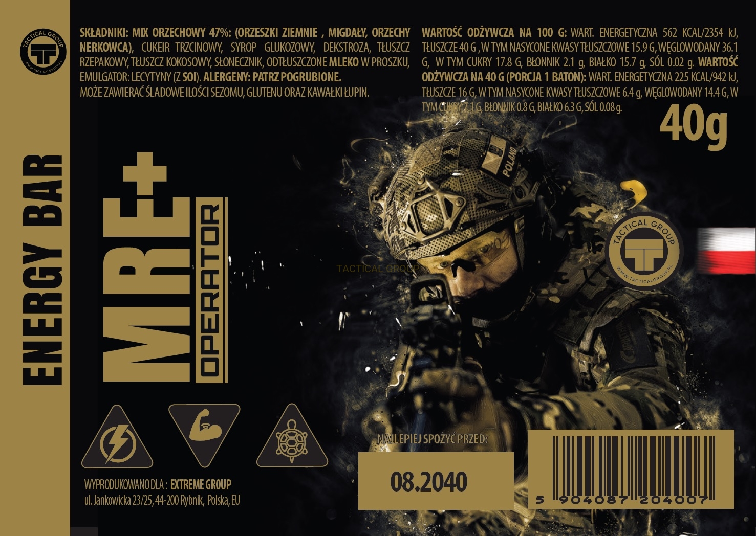 Baton energetyczny TACTICAL Energy Bar MRE+ OPERATOR orzech-czekolada ...